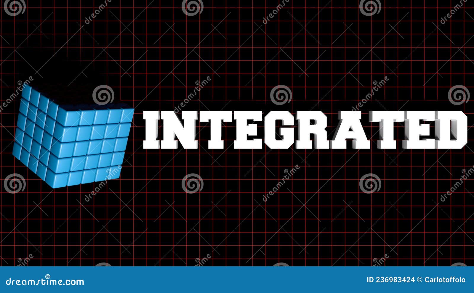 INTEGRATED White Write on Black Background with Composite Blue Cube ...