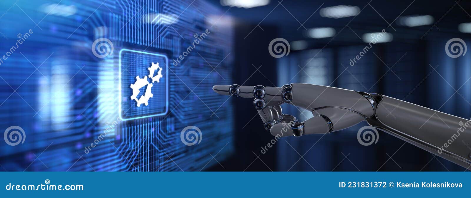 Integration Data System Technology Concept. Robotic Hand Pressing ...