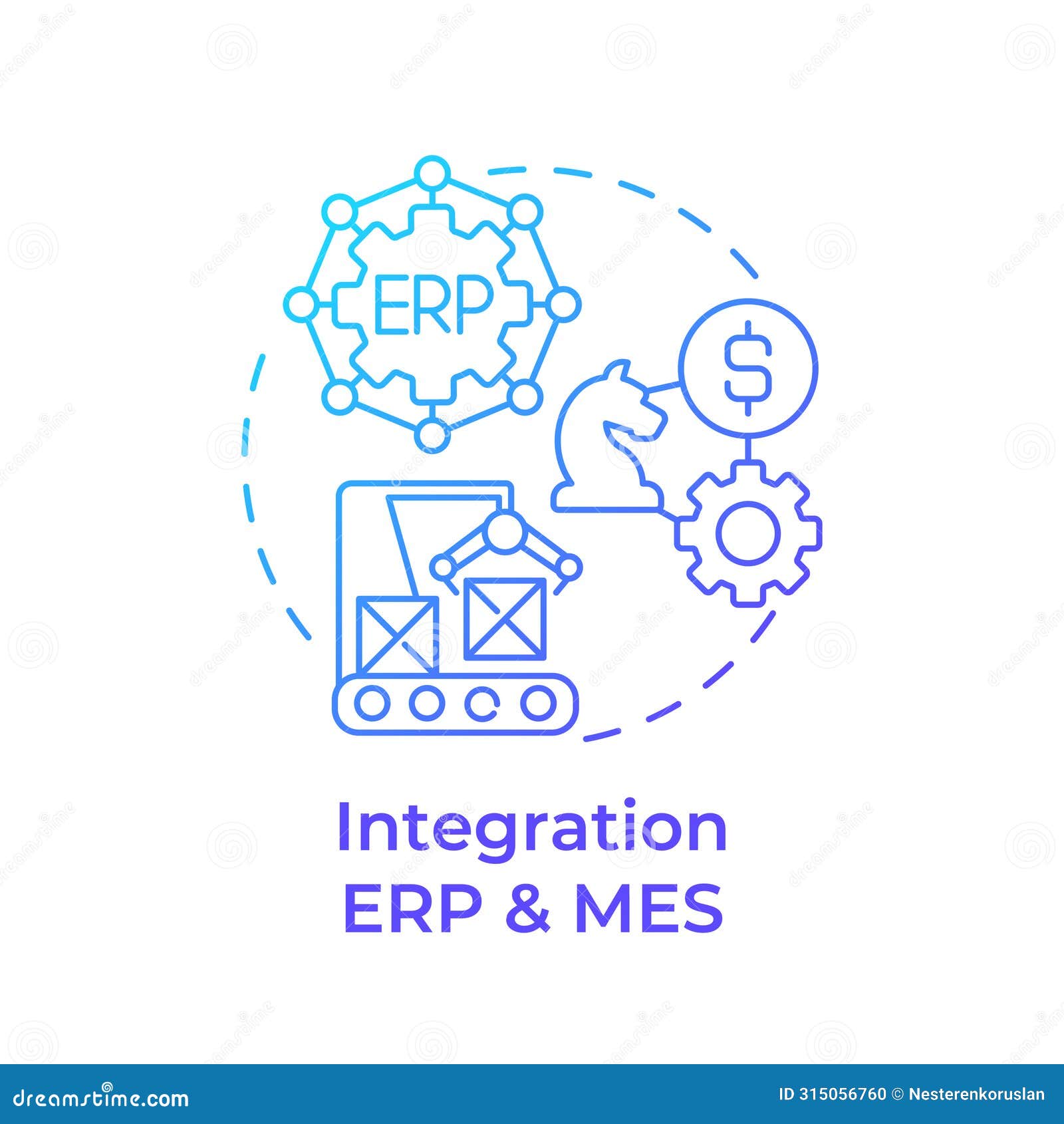 Integration ERP and MES Blue Gradient Concept Icon Stock Vector ...