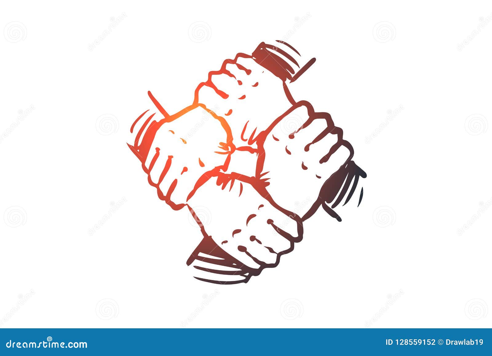 Integration, Hand, Teamwork, Together, Group Concept. Hand Drawn ...