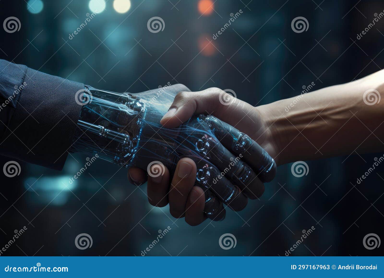 Integration of Man and Machine: Handshake of the Future. Stock ...