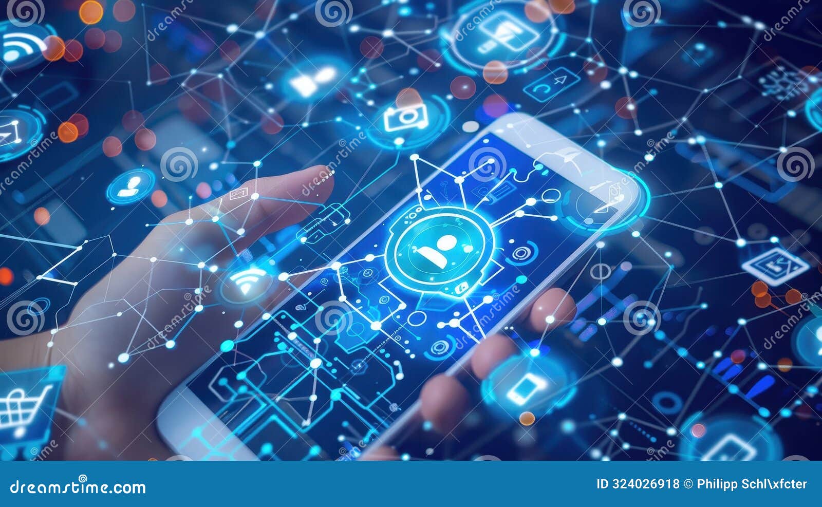 Integration of Technology Icons and a Smartphone, Highlighting ...