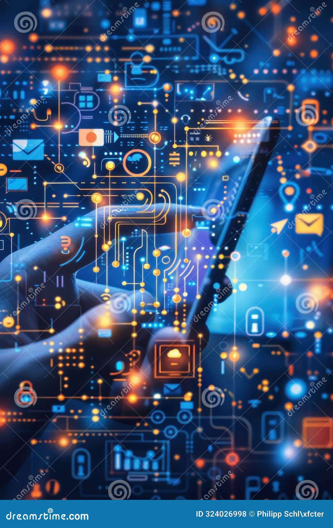 Integration of Technology Icons and a Smartphone, Highlighting ...