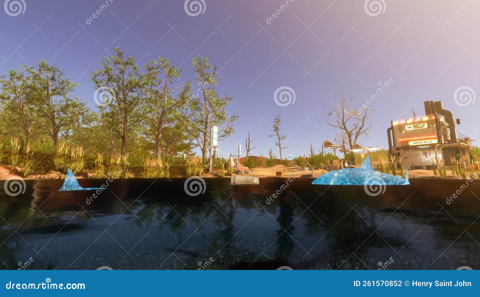 Integration of Technology in a Natural Environment, 3D Render Stock ...