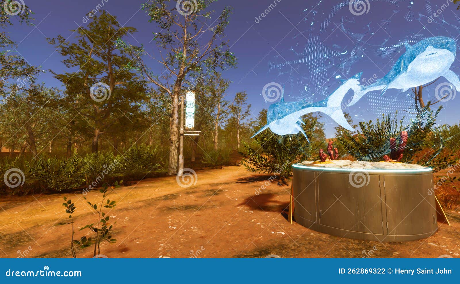 Integration of Technology in a Natural Environment, 3D Render Stock ...