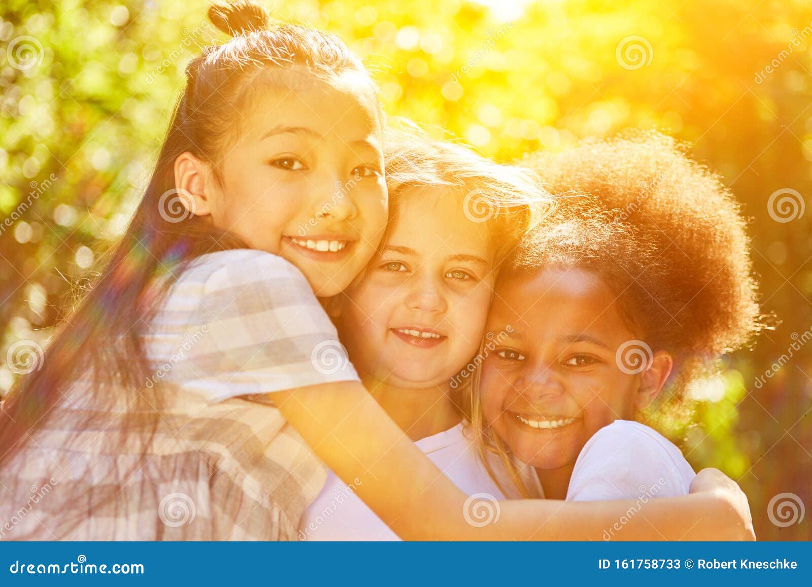 Integration by Three Happy Girls Stock Image - Image of interracial ...