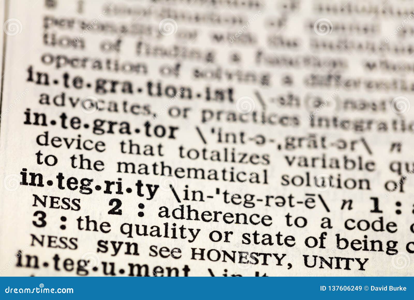 Integrity Ethic Ethics Honesty Definition Dictionary Stock Image ...