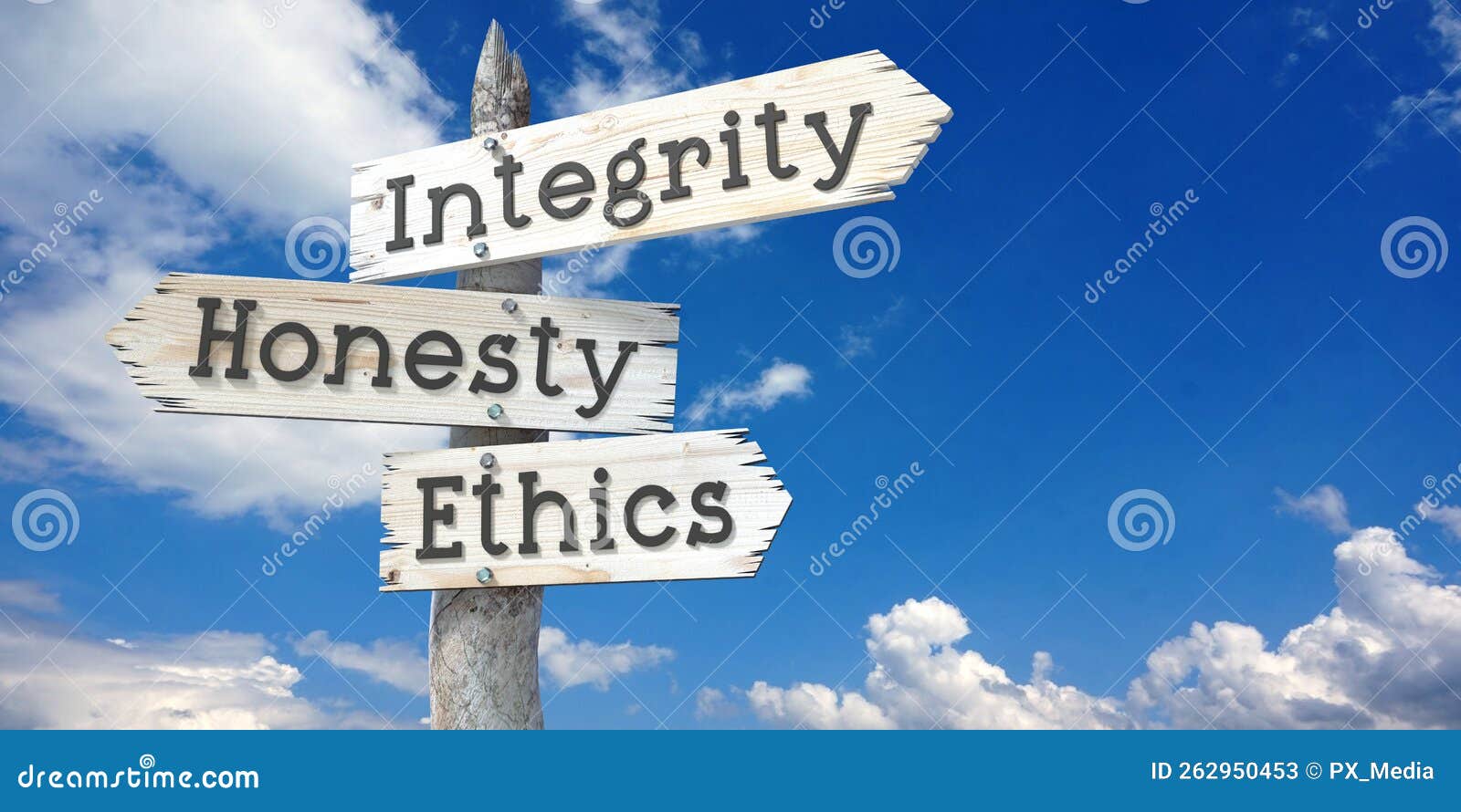 Integrity, Honesty, Ethics - Wooden Signpost with Three Arrows Stock ...