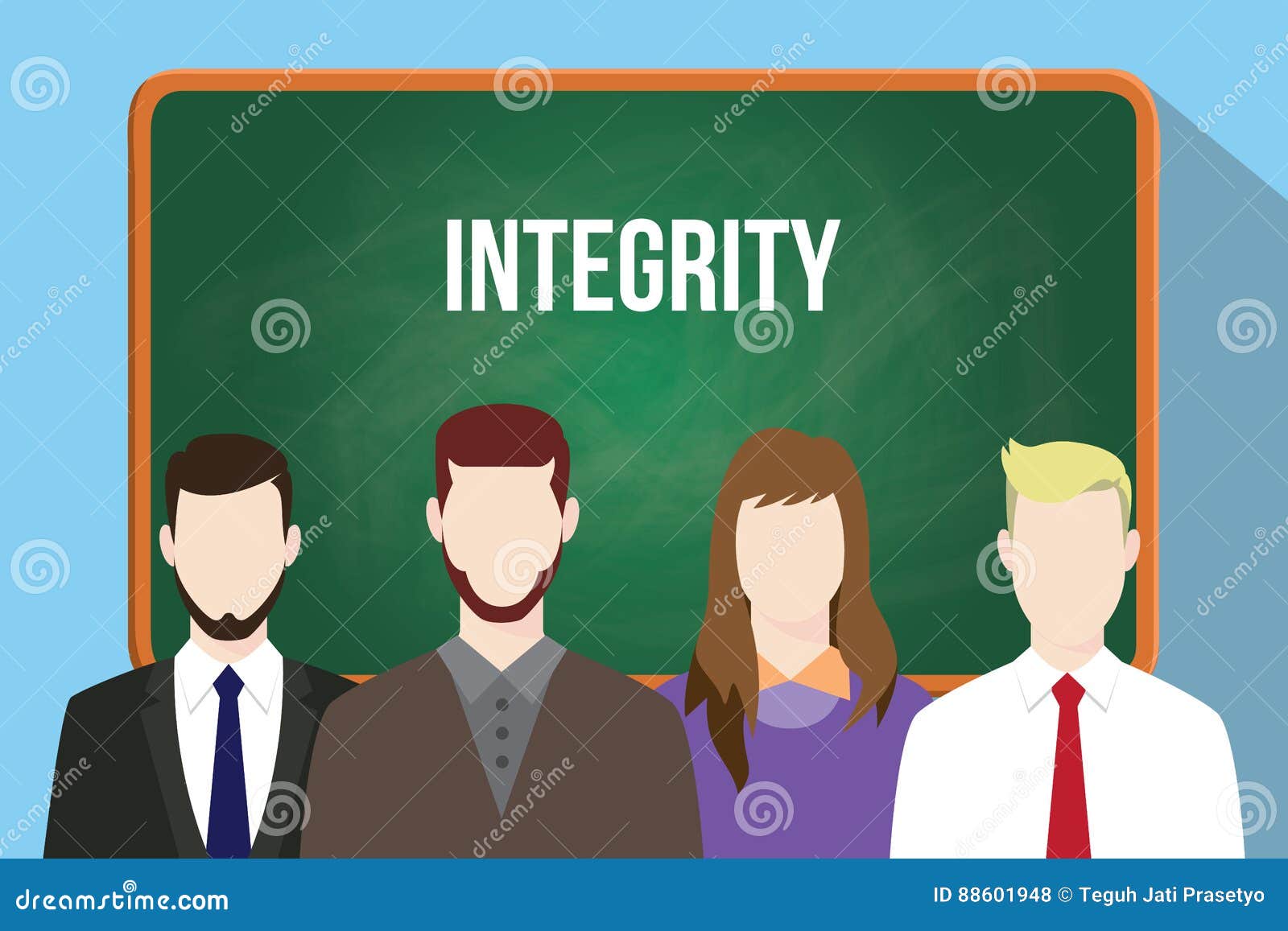 Integrity White Text on Green Chalkboard Illustration with Four People ...
