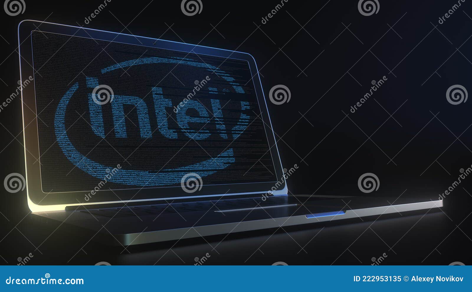 INTEL Logo Made with Computer Code on the Laptop Screen. Editorial ...