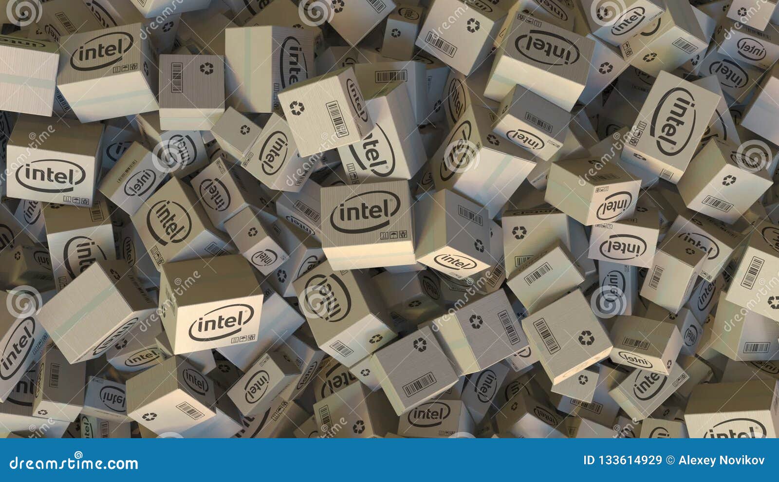 INTEL Logo on Piled Cartons. Editorial 3D Rendering Editorial Stock ...