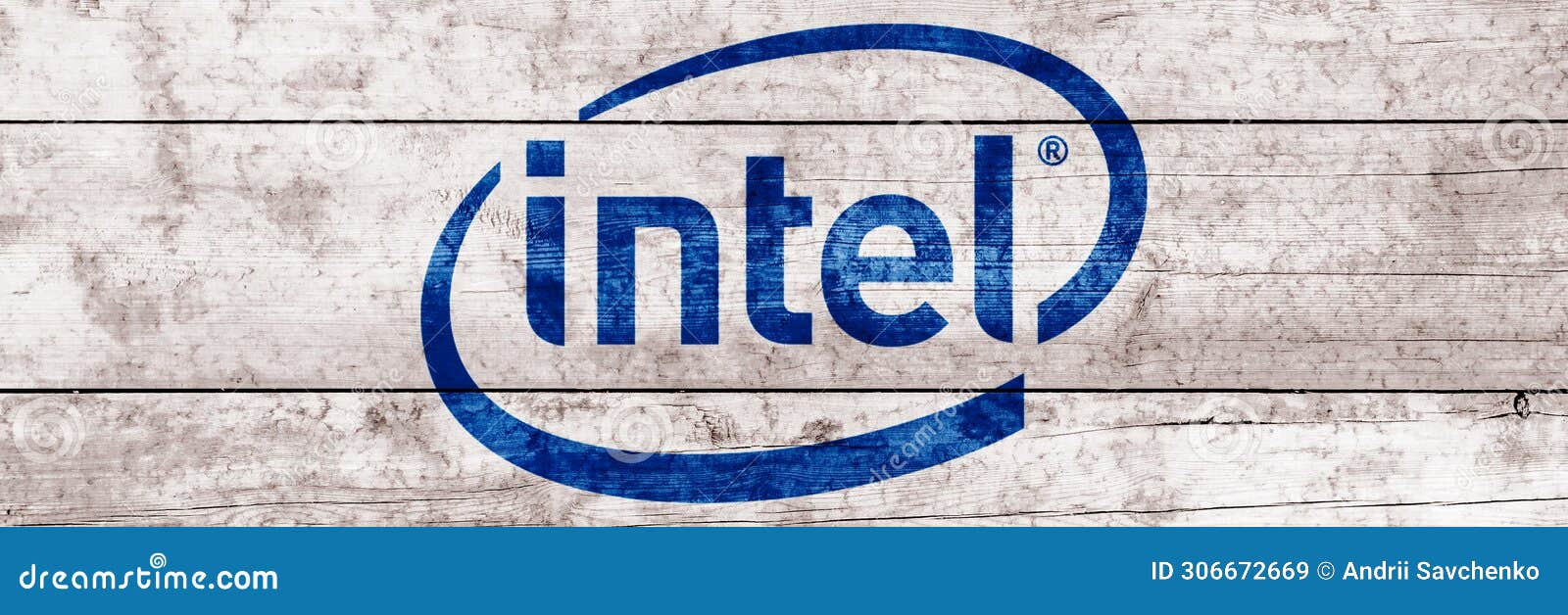 Intel Sign. Close-up Intel Logo on Wooden Surface Editorial Stock Image ...