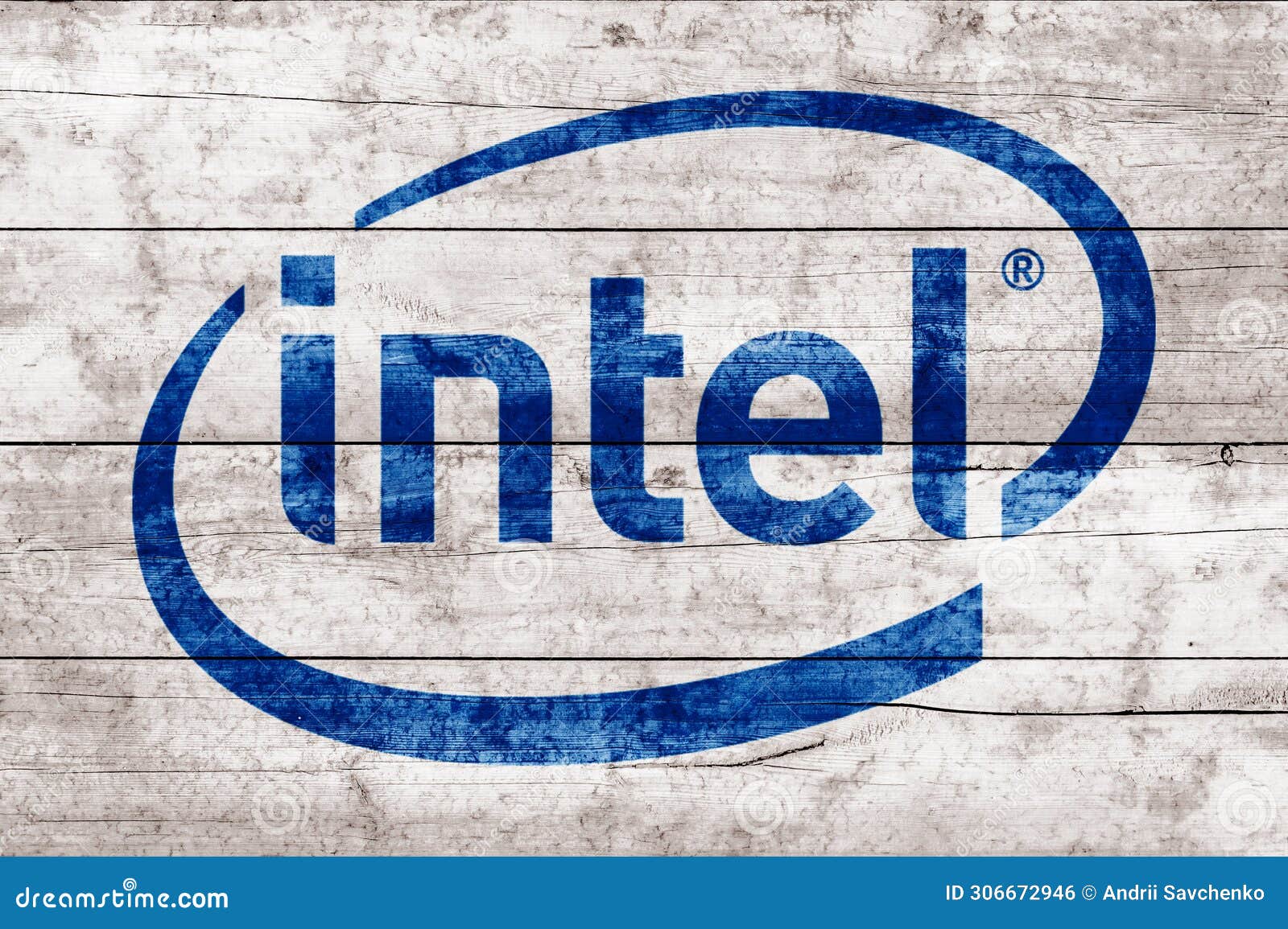 Intel Sign. Close-up Intel Logo on Wooden Surface Editorial Photo ...