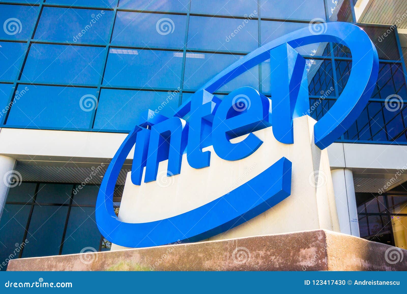 Intel Sign Located In Front Of The Entrance To The Offices And Museum ... Intel Sign Located In Front Of The Entrance To The Offices And Museum ...