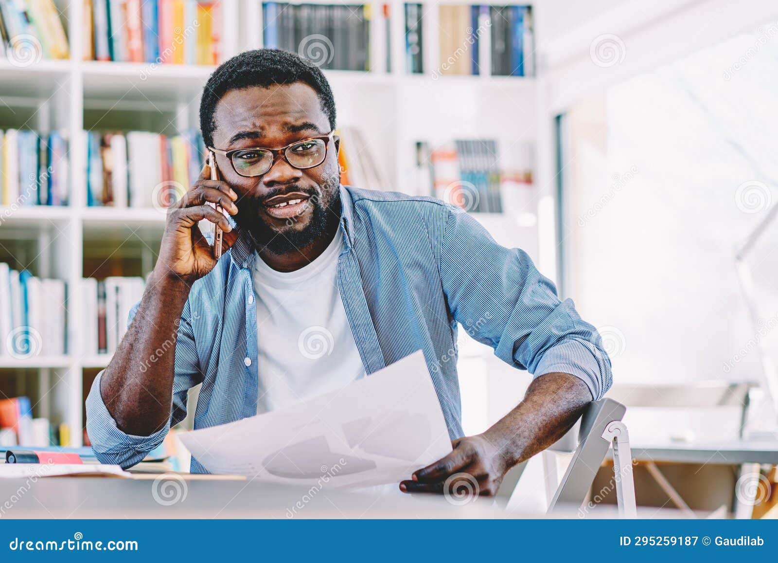 Intellectual Black Man Calling on Smartphone Stock Image - Image of ...