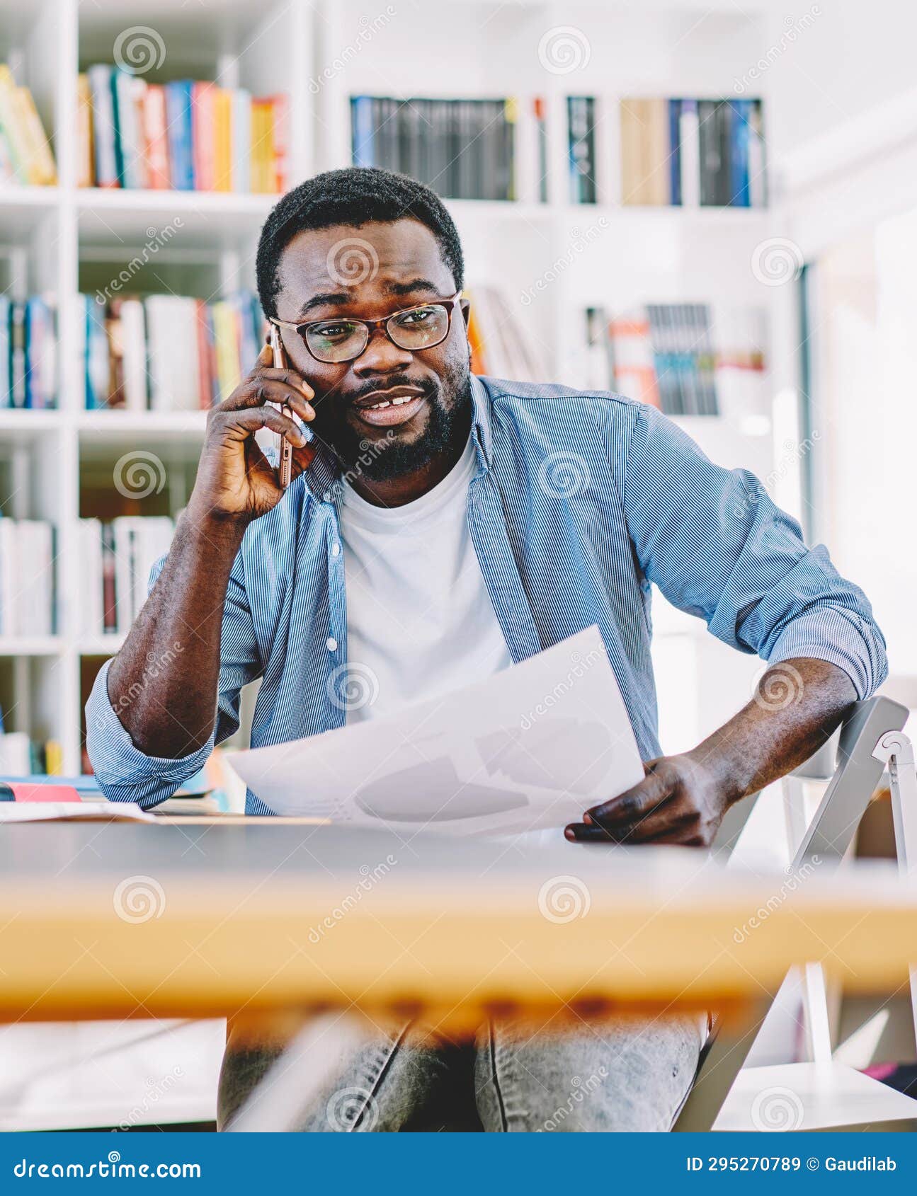 Intellectual Black Man Calling on Smartphone Stock Image - Image of ...