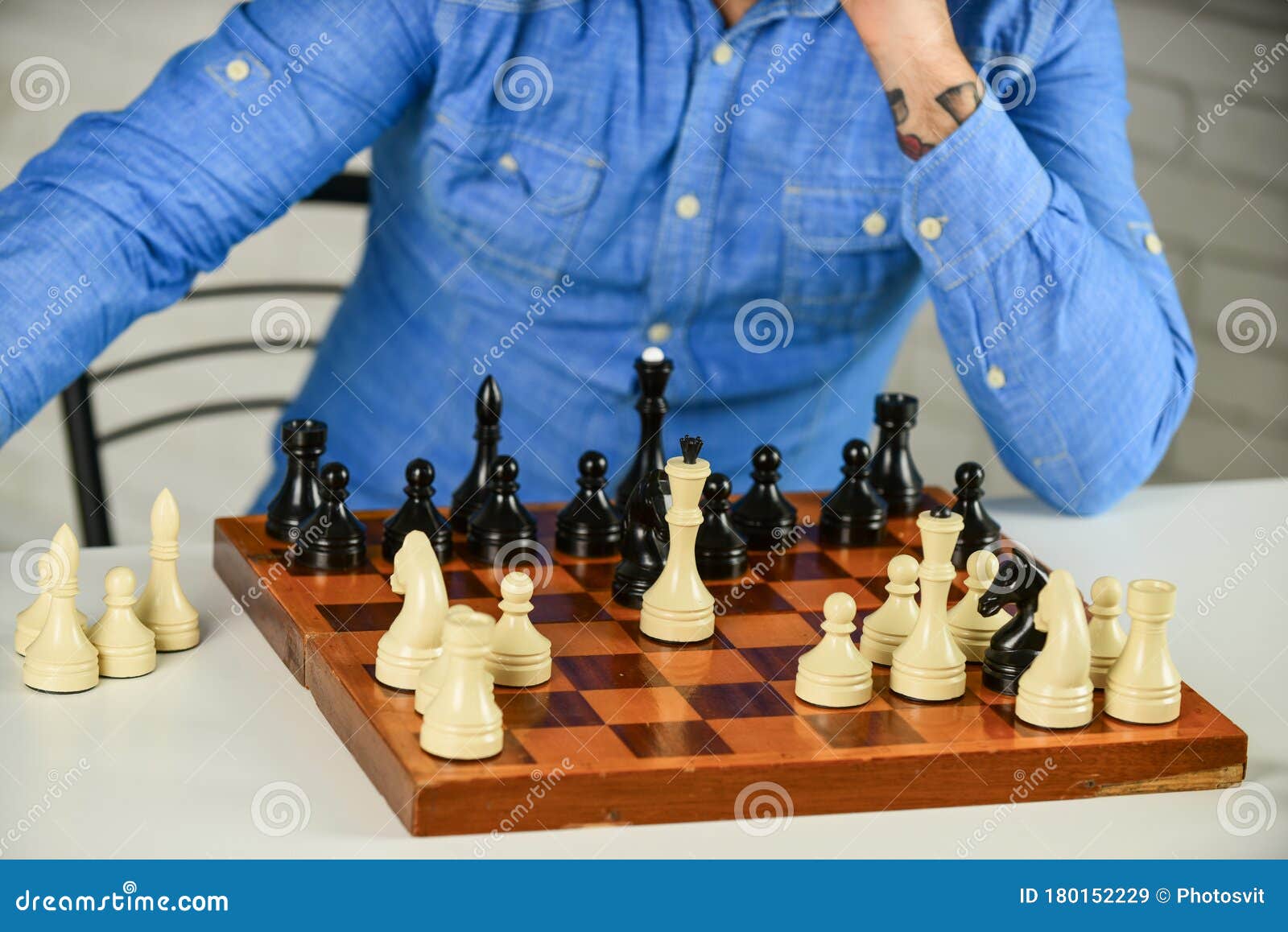 Intellectual Hobby. Figures on Wooden Chess Board. Thinking about Next ...