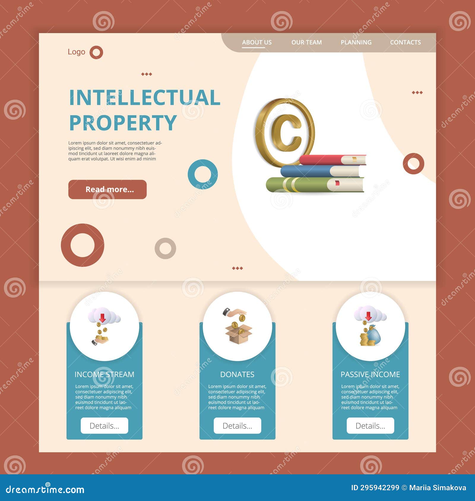 Intellectual Property Flat Landing Page Website Template. Income Stream ...