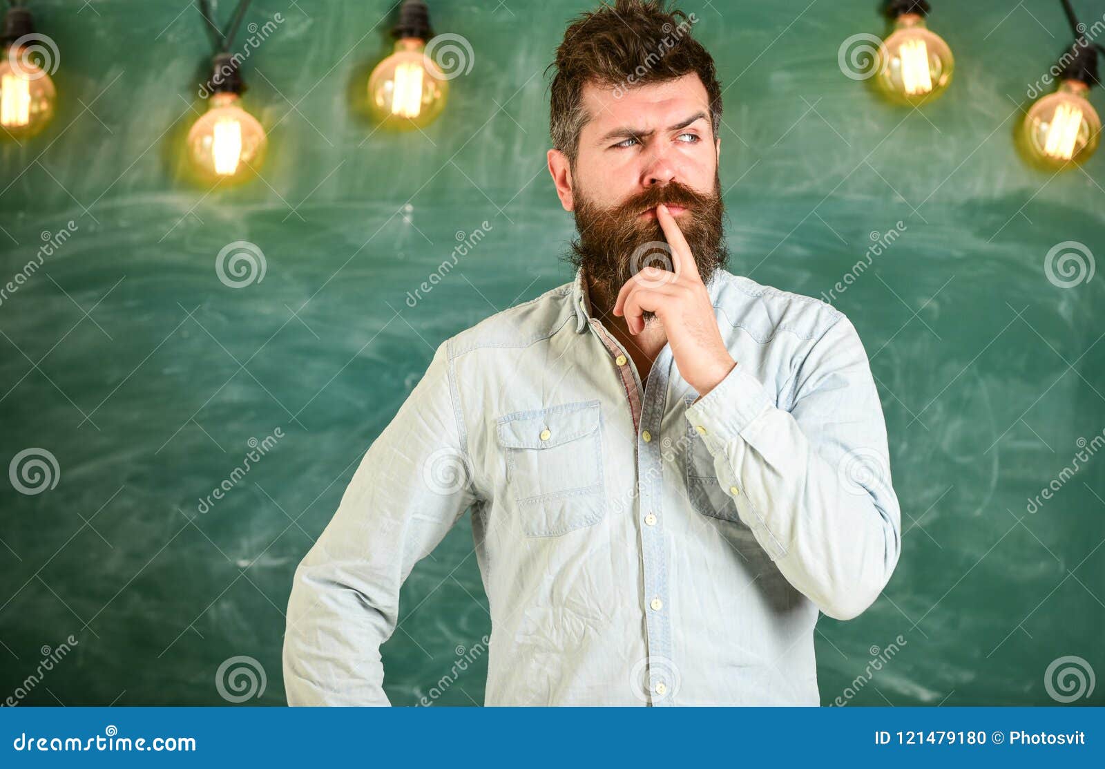 Intellectual Task Concept. Man with Beard and Mustache on Thoughtful ...