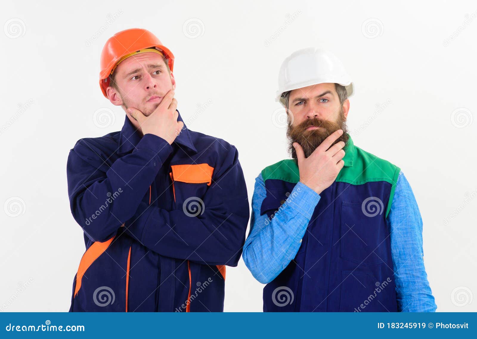 Intellectual Work Concept. Men in Hard Hats and Uniform, Stock Image ...