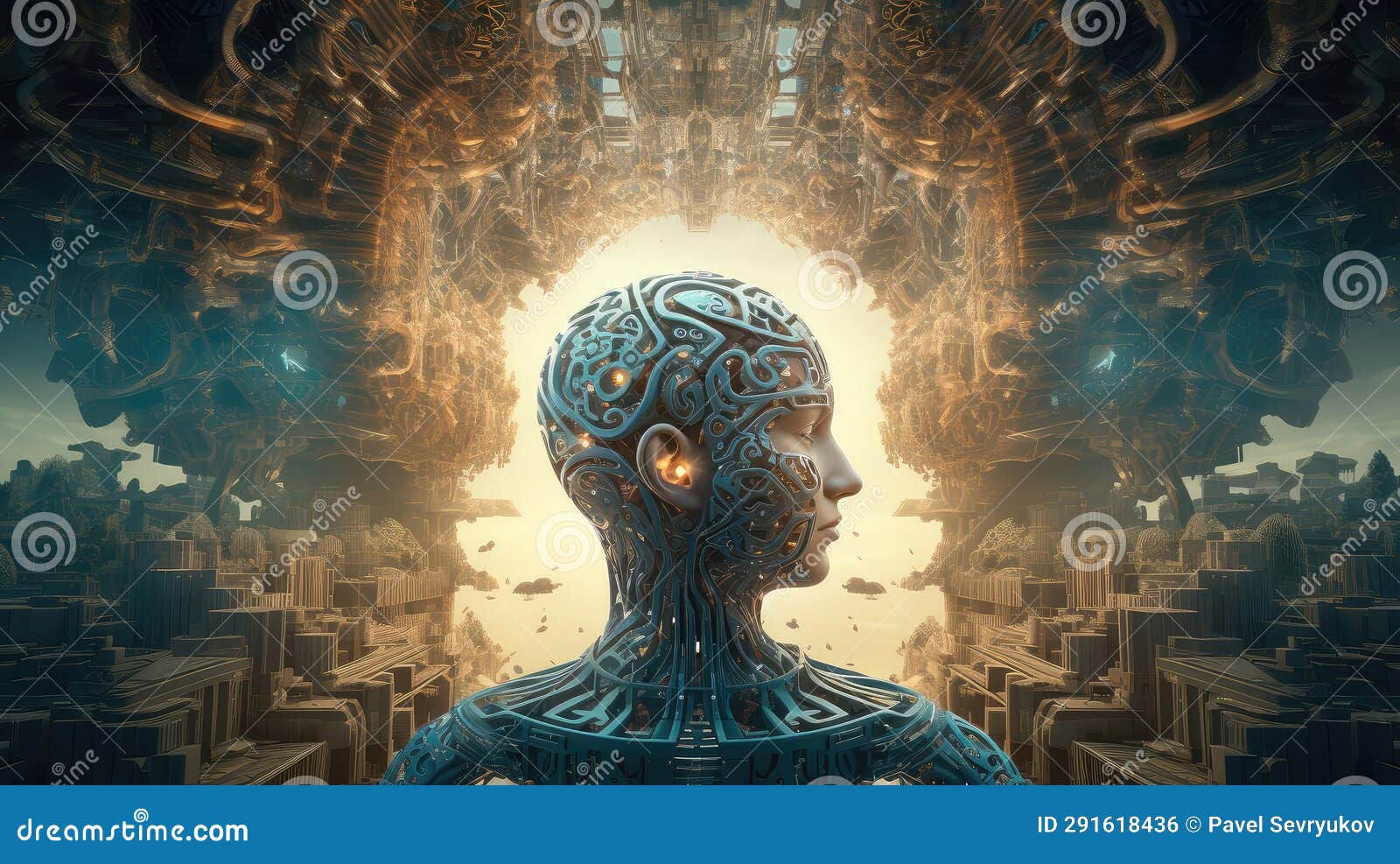 Intelligence Brain Robot Digital Stock Illustration - Illustration of ...