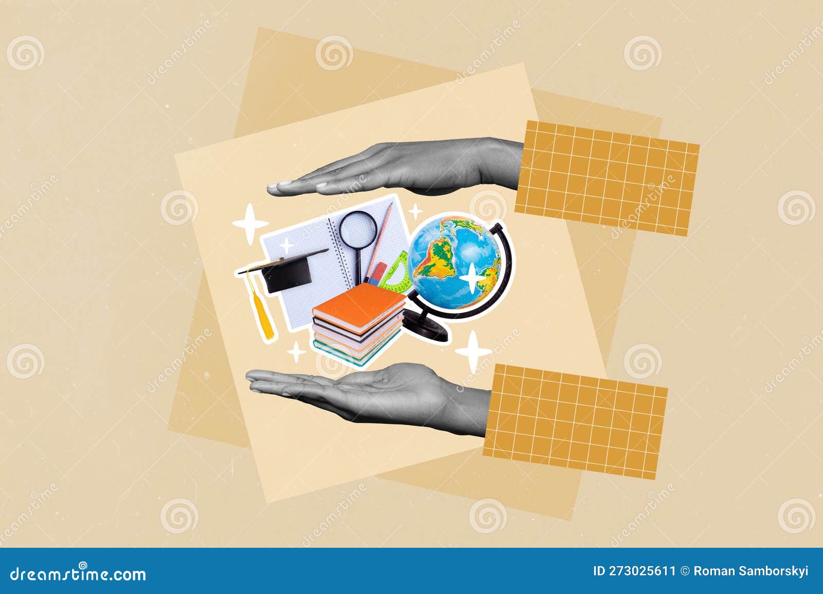 Intelligence Concept Collage Image Hands Protecting School Supplies ...