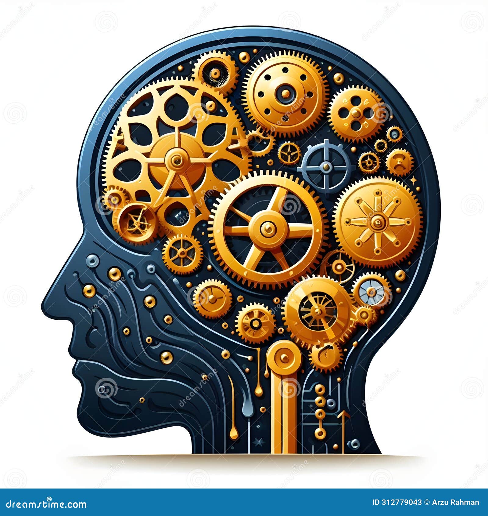 Intelligence, Healthy Mind, Creativity Concept. Golden Clockwork Mecha ...