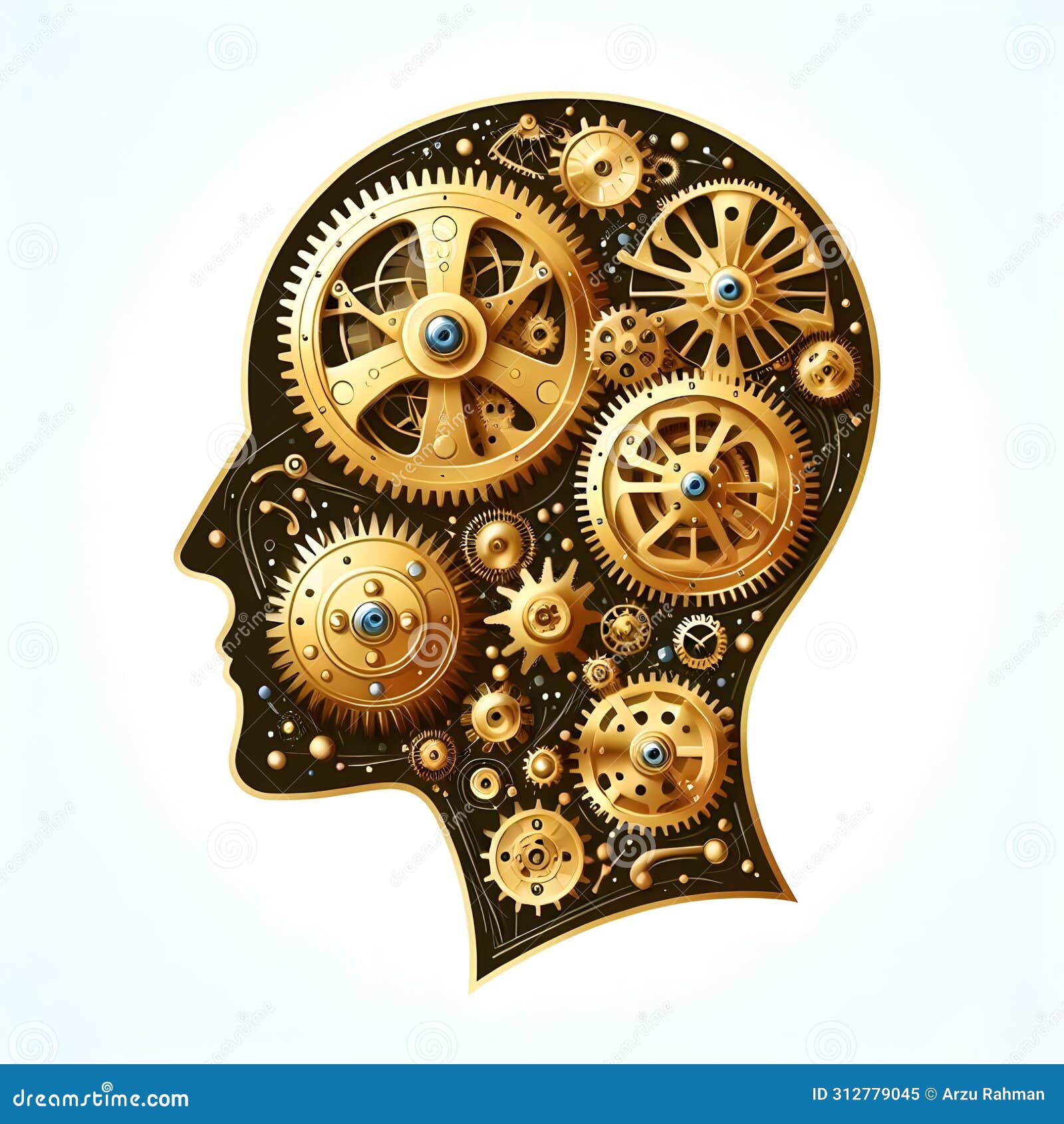 Intelligence, Healthy Mind, Creativity Concept. Golden Clockwork Mecha ...