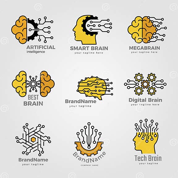 Intelligence Logo. Brain and Smart Technologies Symbols Structural ...