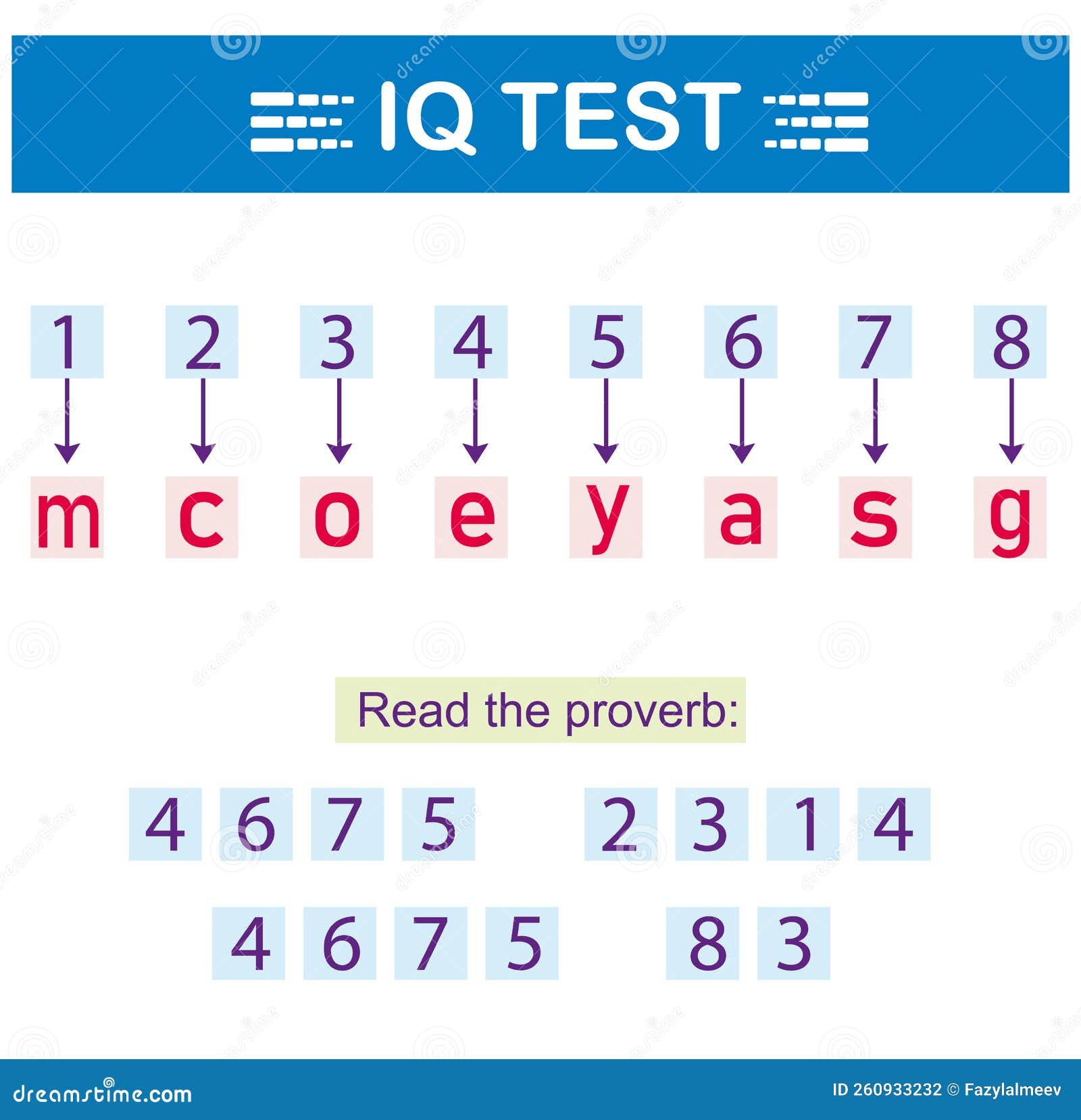 Intelligence Puzzle, Visual Intelligence. IQ Test. Read the Proverb ...