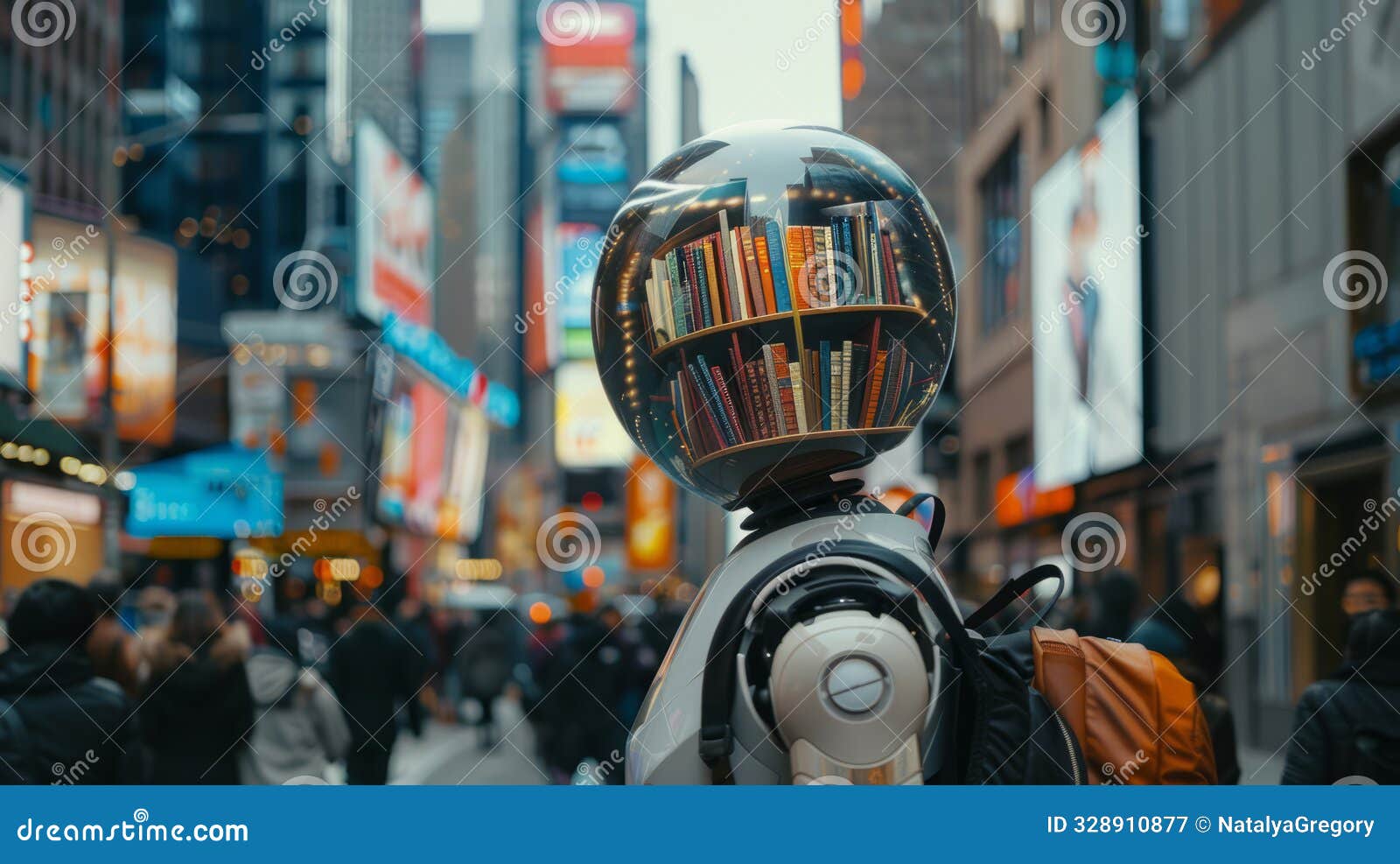 AI Generated. an Intelligent Android with a Library Head Against the ...