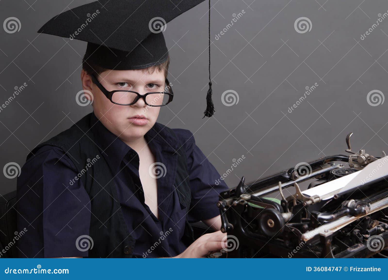 Intelligent Boy with Glasses and Typewriter Stock Image - Image of look ...
