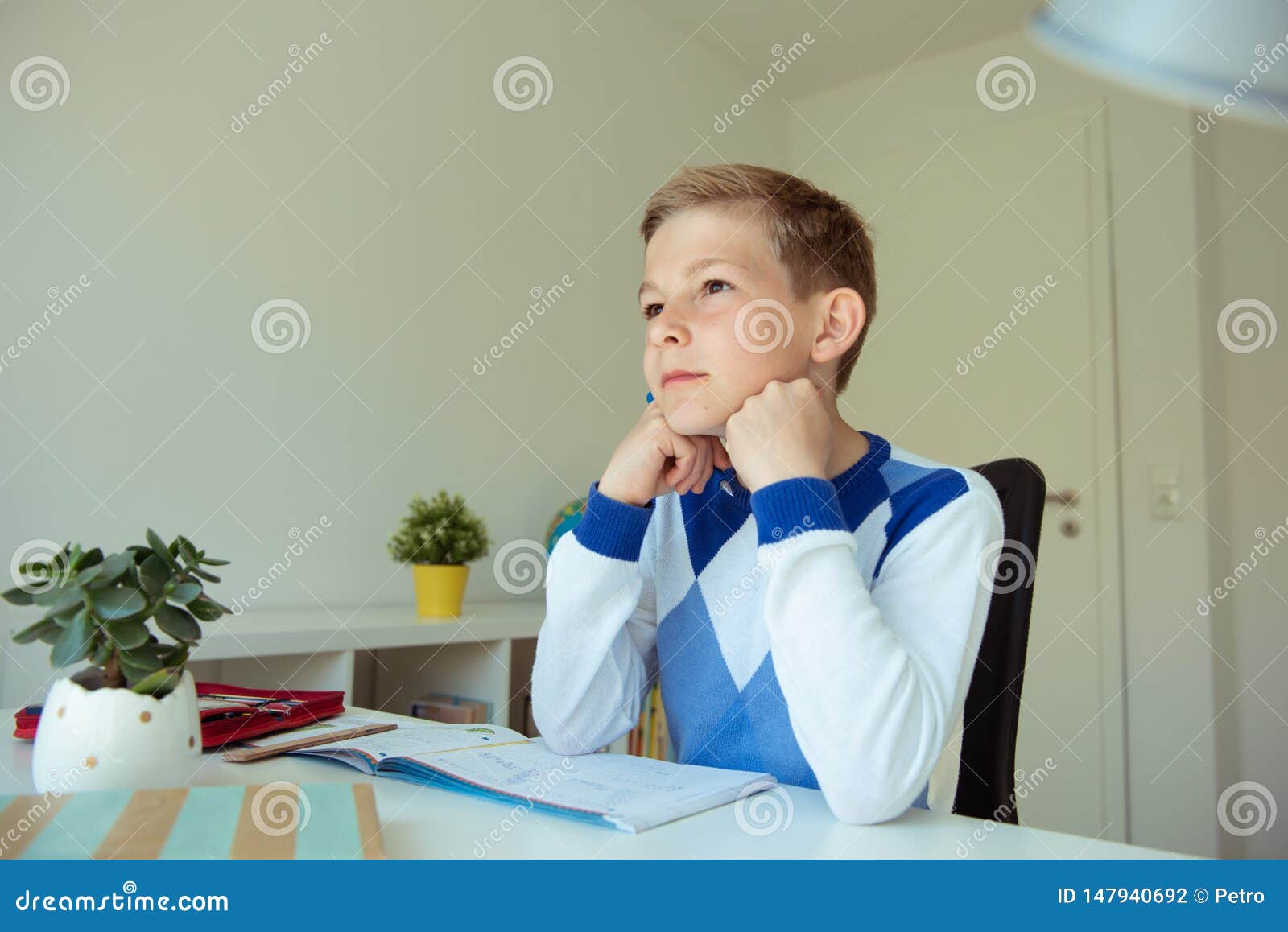 Intelligent Boy Makes Homework in His Room Stock Photo - Image of ...