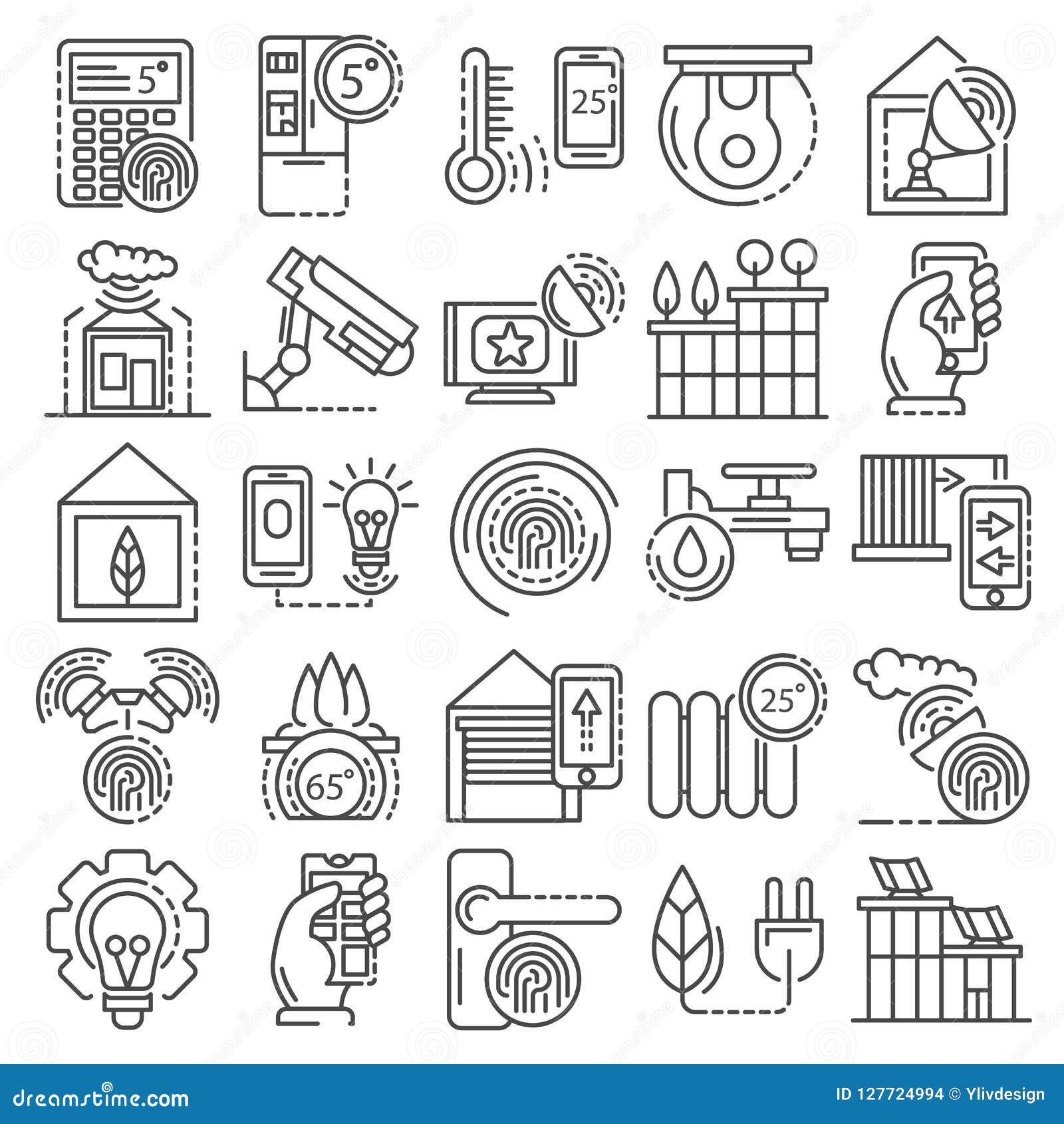 Intelligent Building System Icon Set, Outline Style Stock Vector ...
