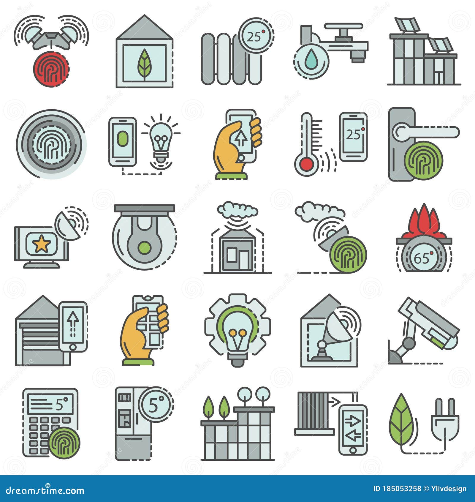 Intelligent Building System Icon Set, Outline Style Stock Vector ...