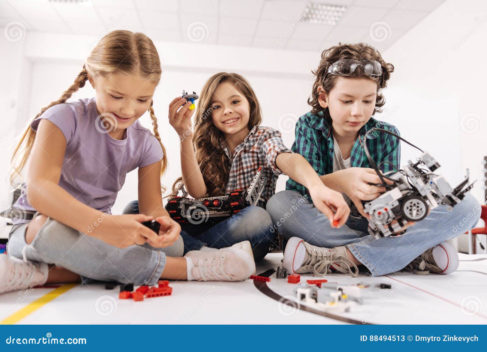 Intelligent Children Using Gadgets and Devices in the Studio Stock ...