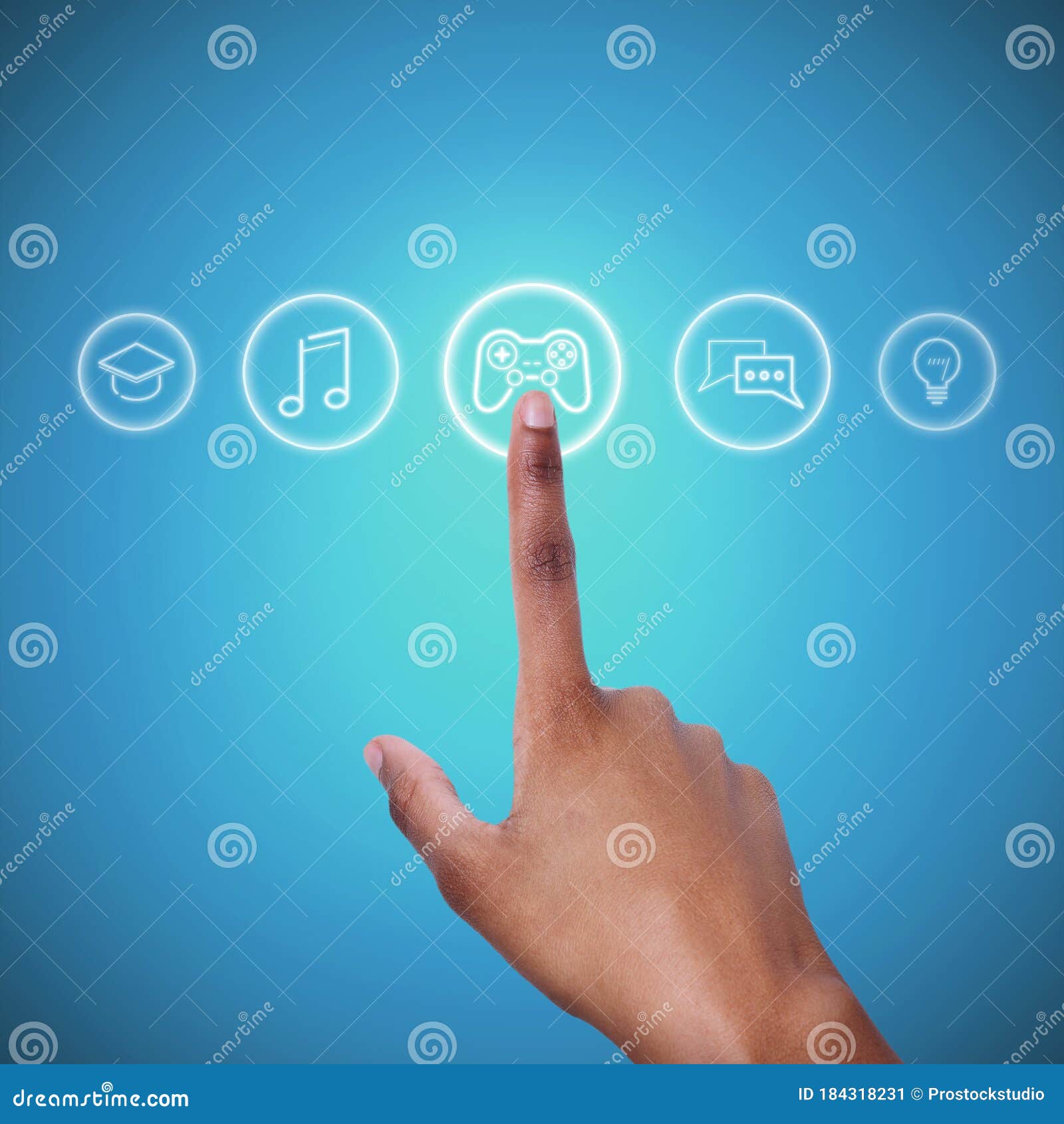 Intelligent Computing. Black Guy Picking One of Functional Icons on ...