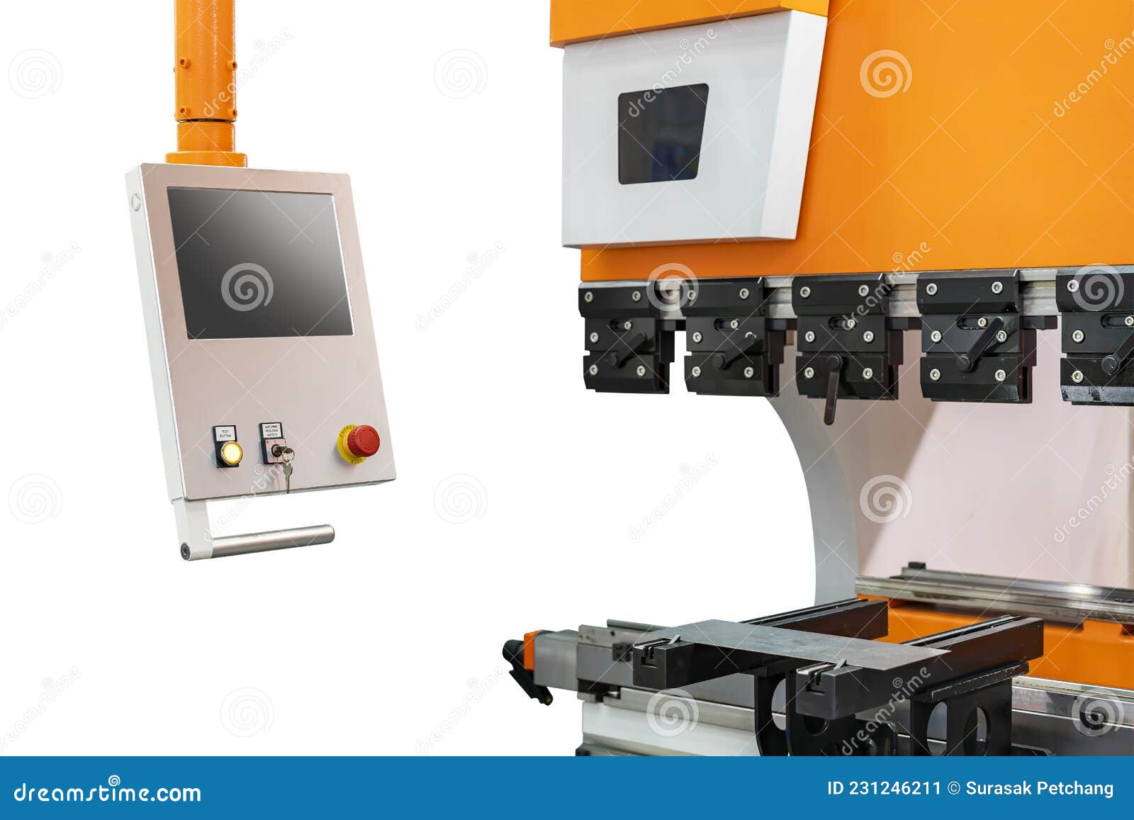 Panel Bending Machine At Work. Process Of Metal Sheet Forming Royalty ...