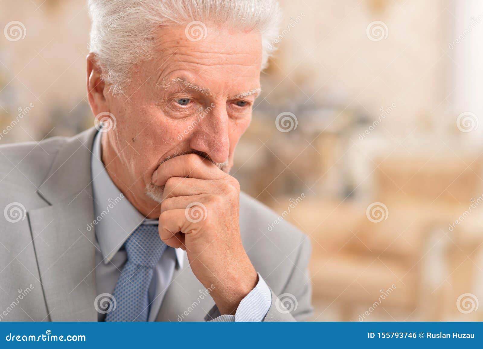 Portrait of Intelligent Elderly Business Man Thinking at Home Stock ...