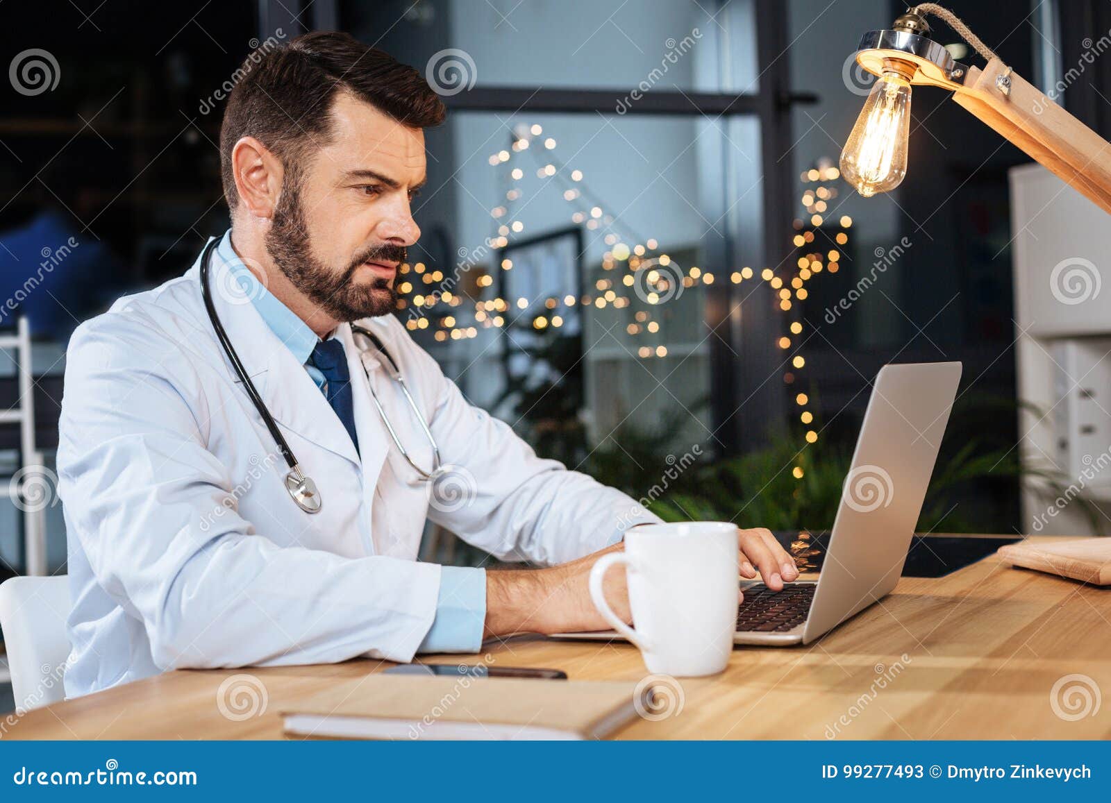 Intelligent Experienced Practitioner Typing on the Laptop Stock Image ...