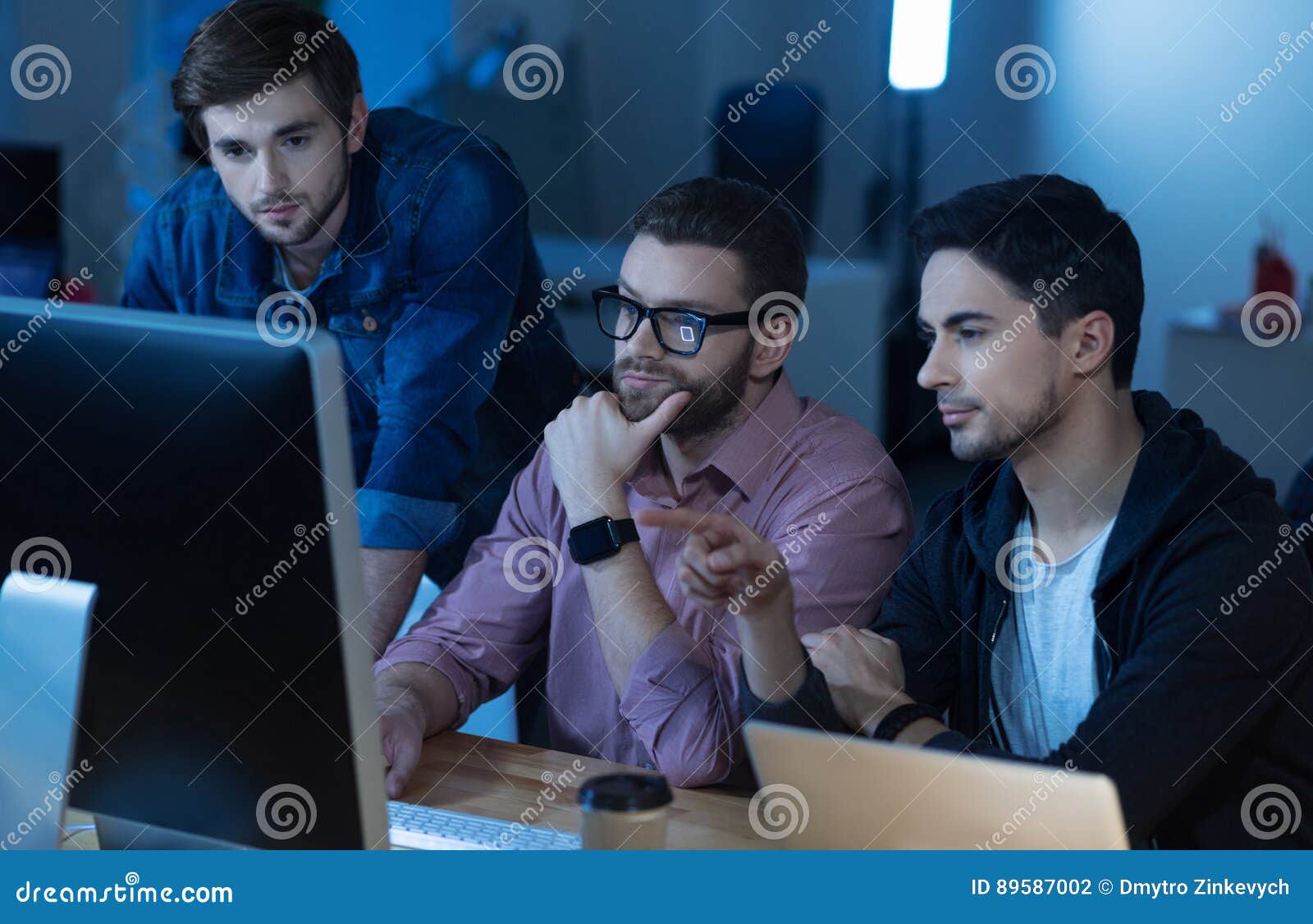 Intelligent Handsome Man Pointing at the Screen Stock Photo - Image of ...