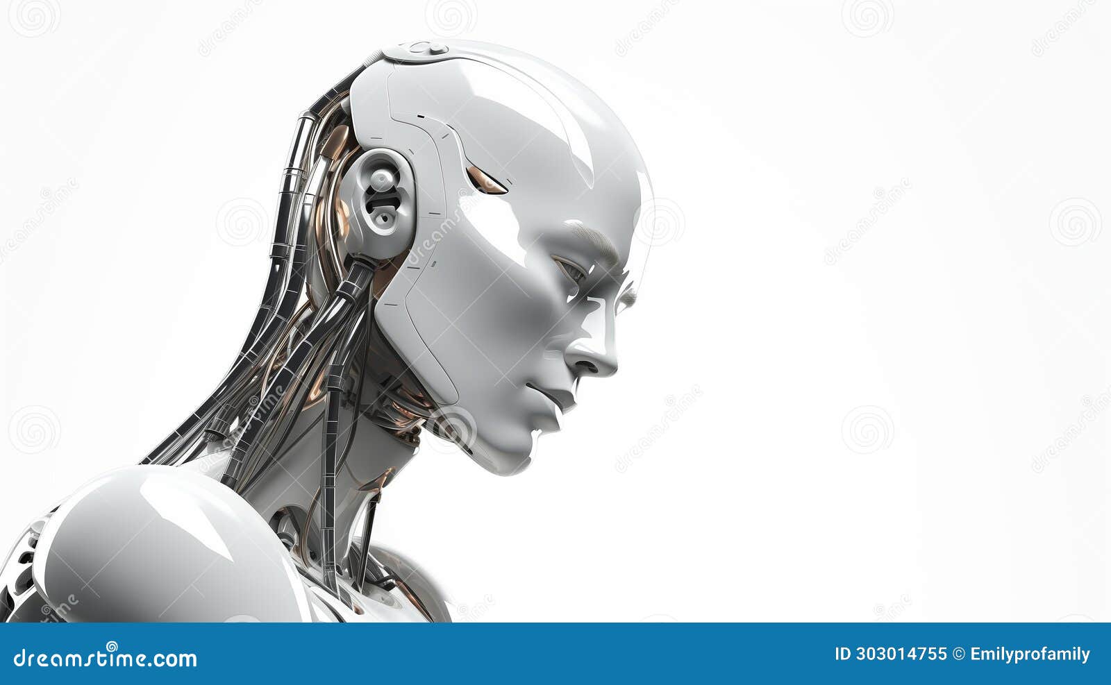 Intelligent Humanoid Robot, Side View, Plain White Setting Stock ...