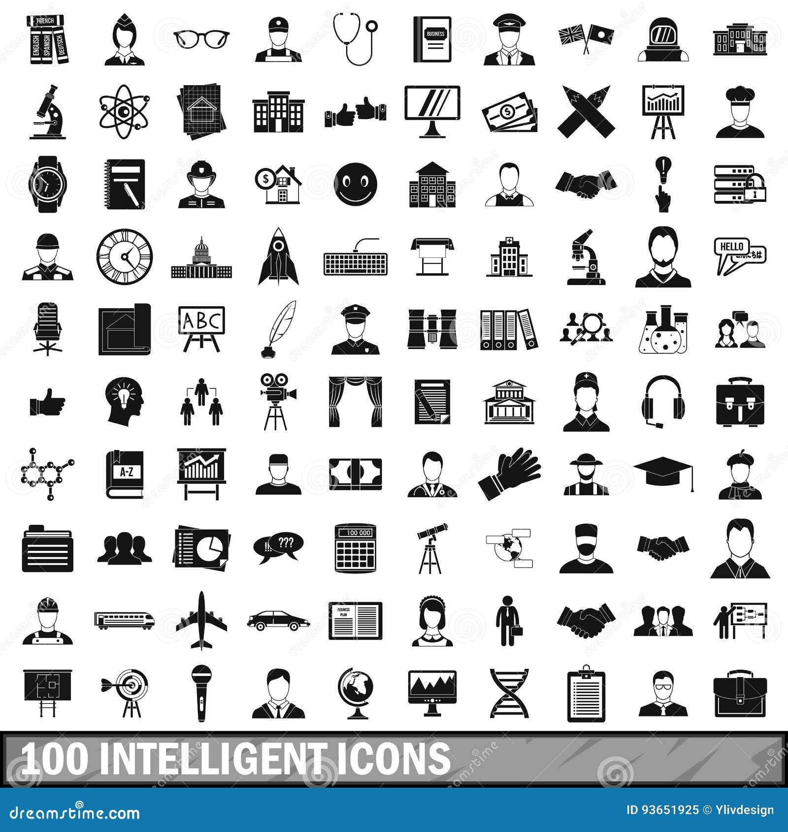 100 Intelligent Icons Set, Simple Style Stock Vector - Illustration of ...