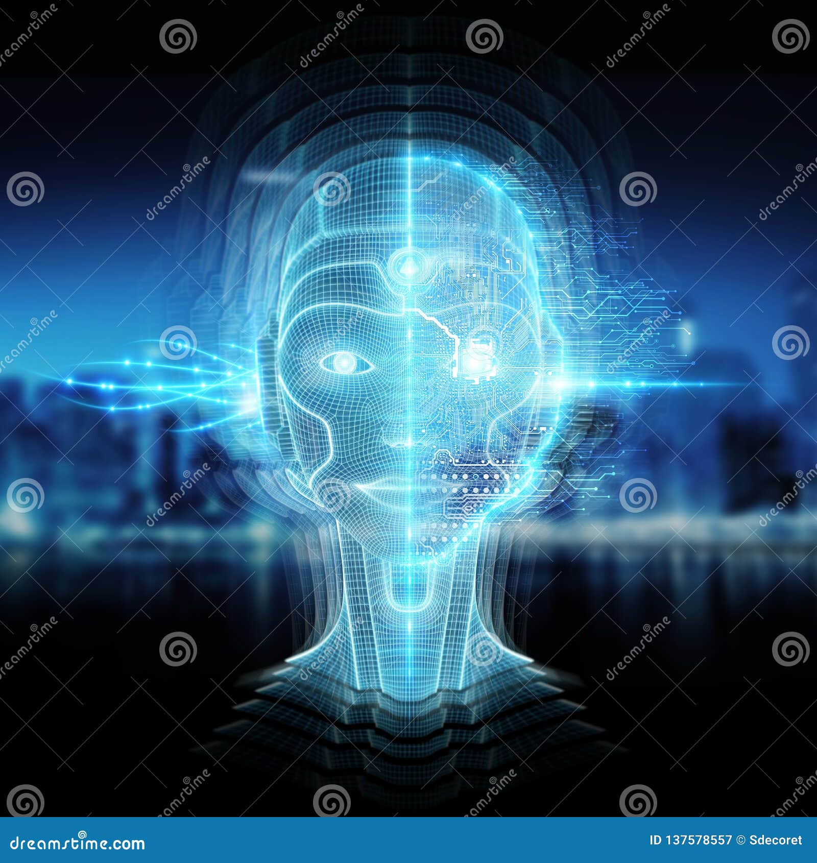 Intelligent Machine with a Robotic Cyborg Head Concept 3D Rendering ...