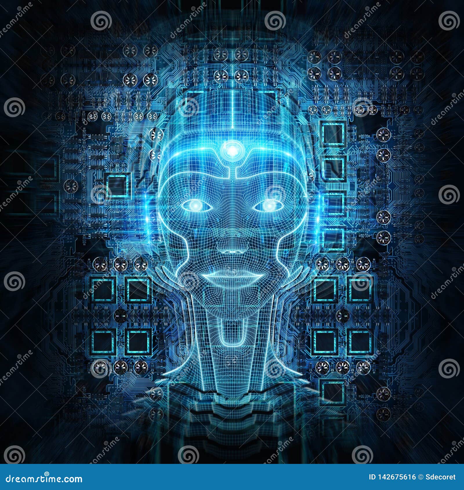 Intelligent Machine with a Robotic Cyborg Head Concept 3D Rendering ...