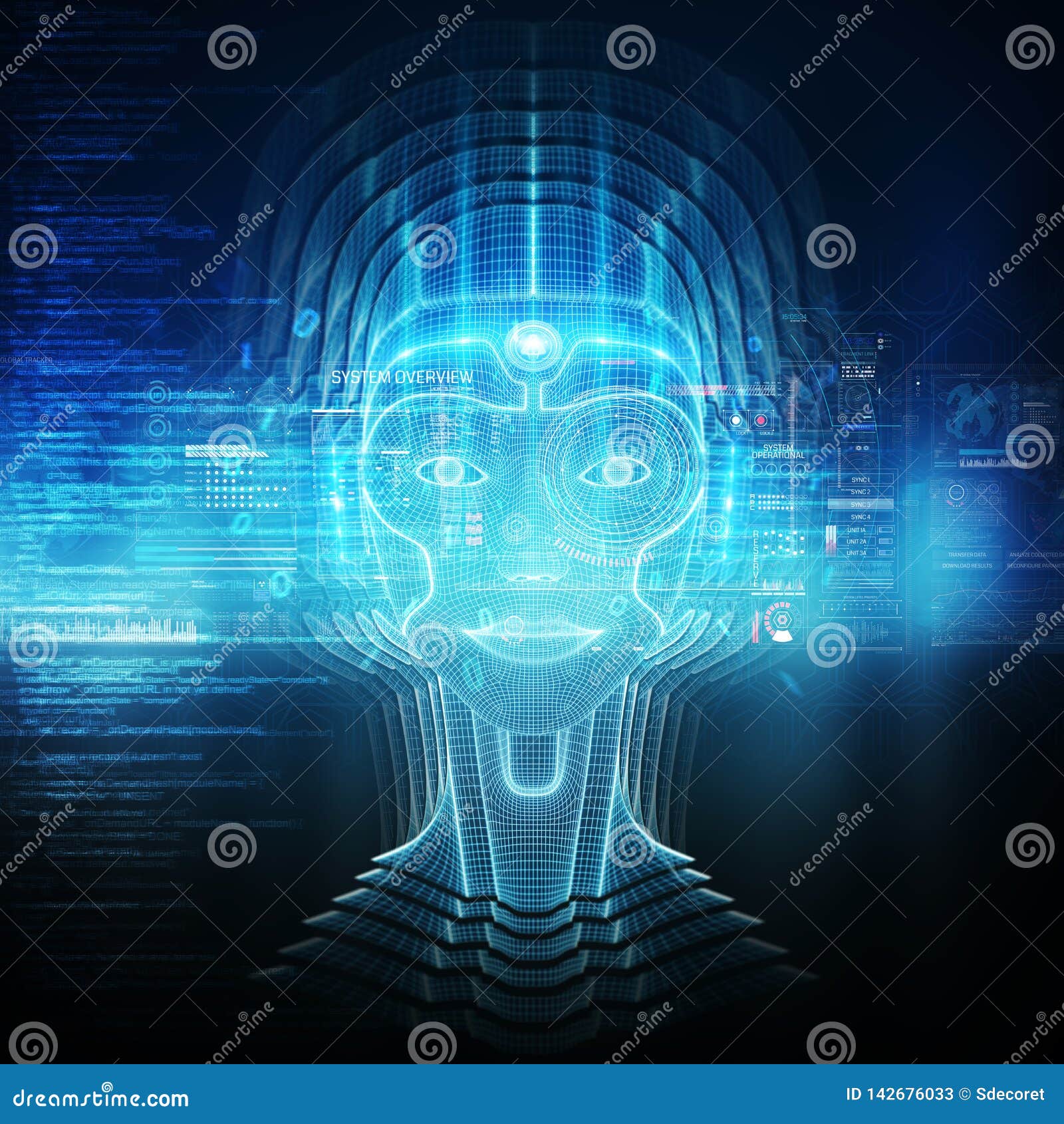 Intelligent Machine with a Robotic Cyborg Head Concept 3D Rendering ...