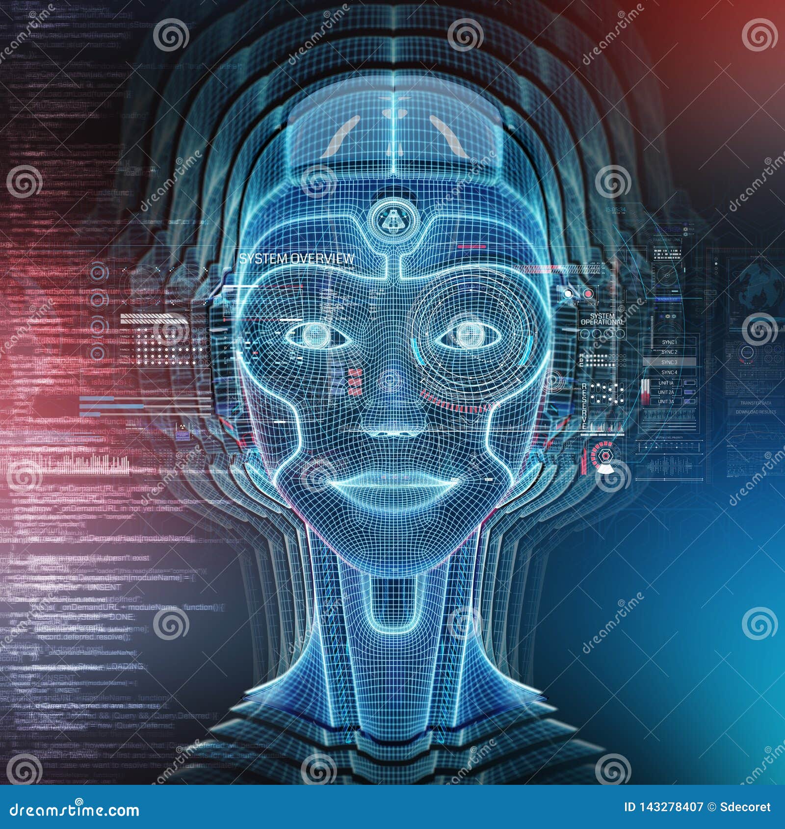 Intelligent Machine with a Robotic Cyborg Head Concept 3D Rendering ...