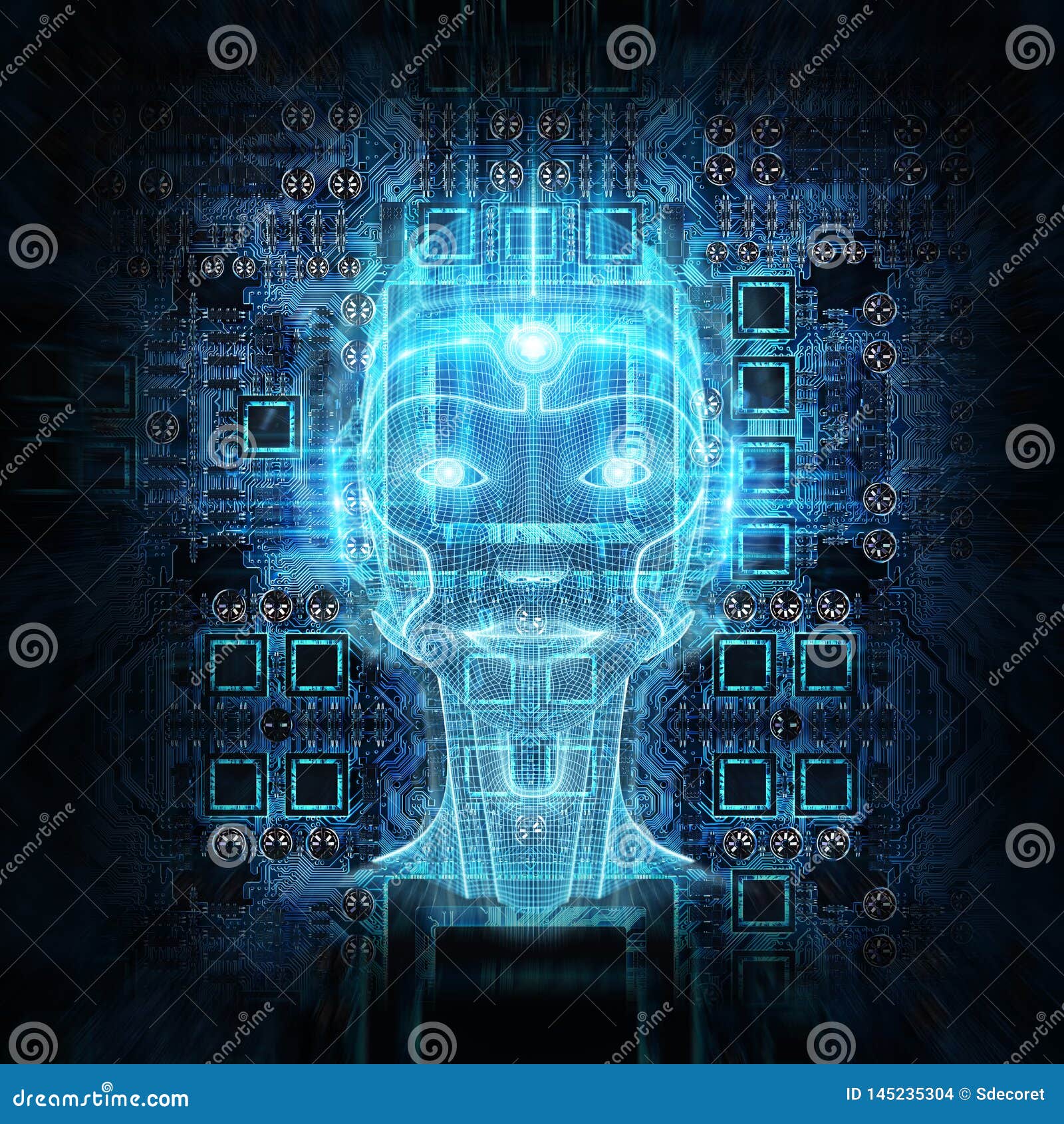 Intelligent Machine with a Robotic Cyborg Head Concept 3D Rendering ...