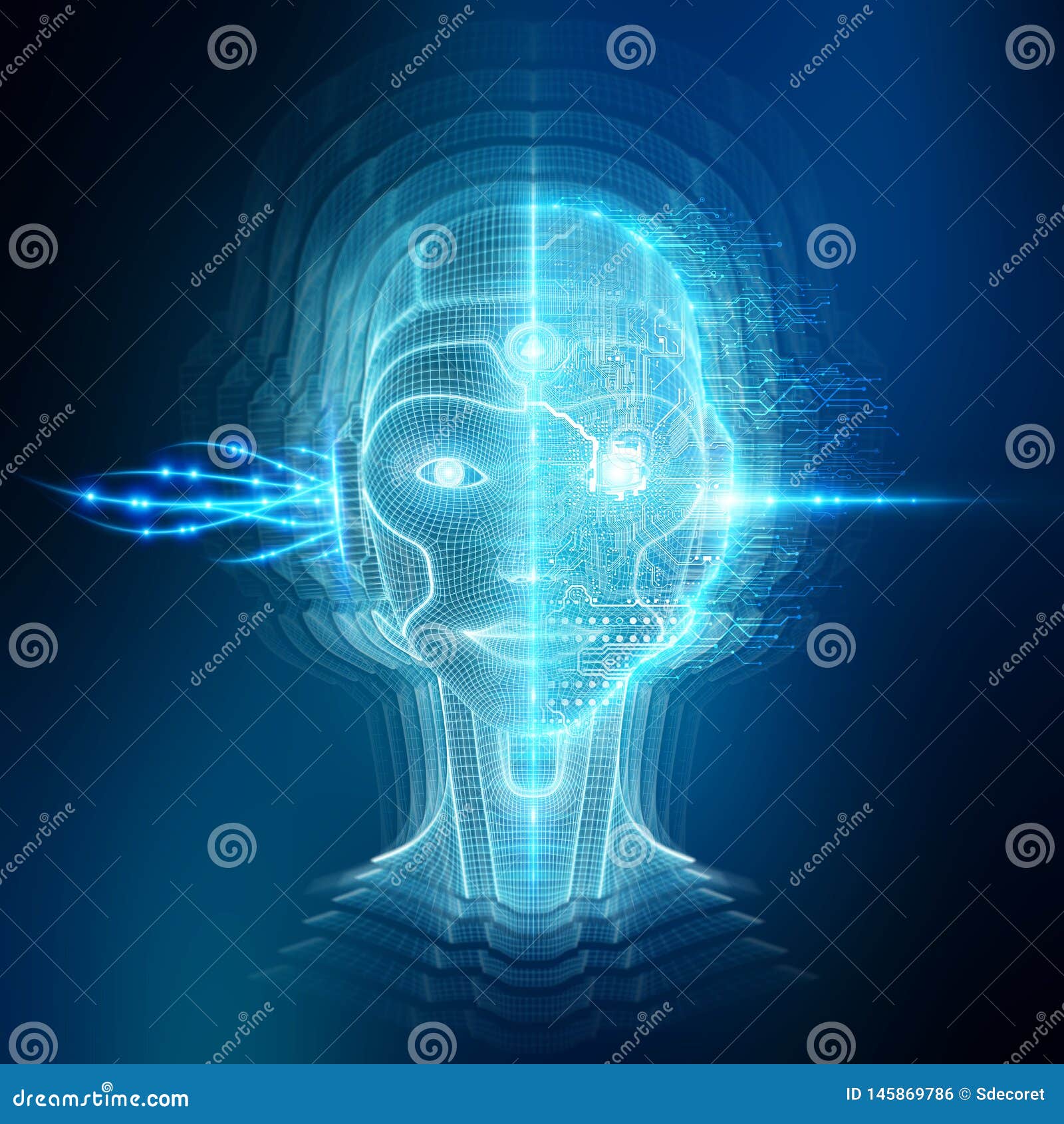 Intelligent Machine with a Robotic Cyborg Head Concept 3D Rendering ...
