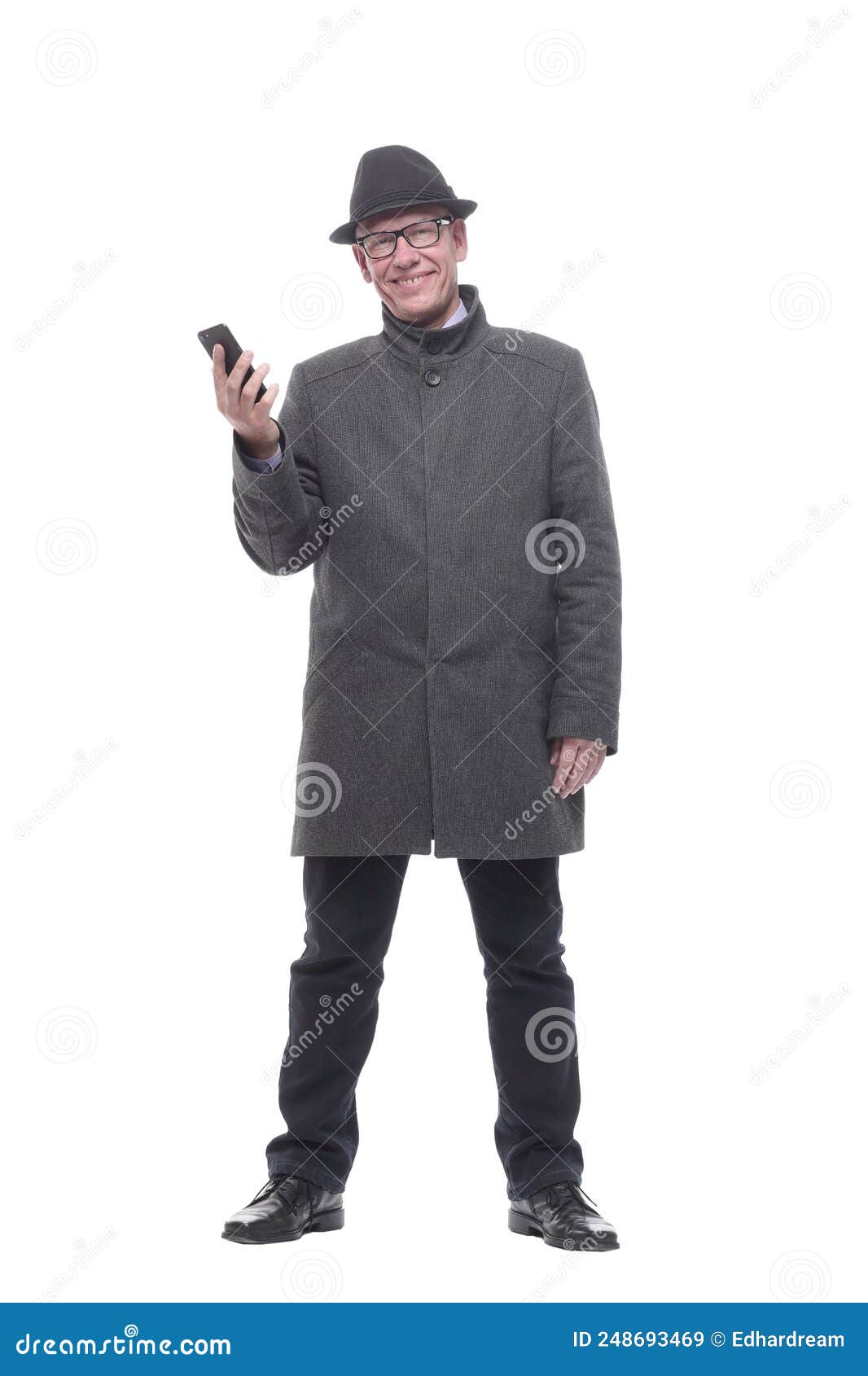 Intelligent Man with a Smartphone. Isolated on a White Stock Image ...
